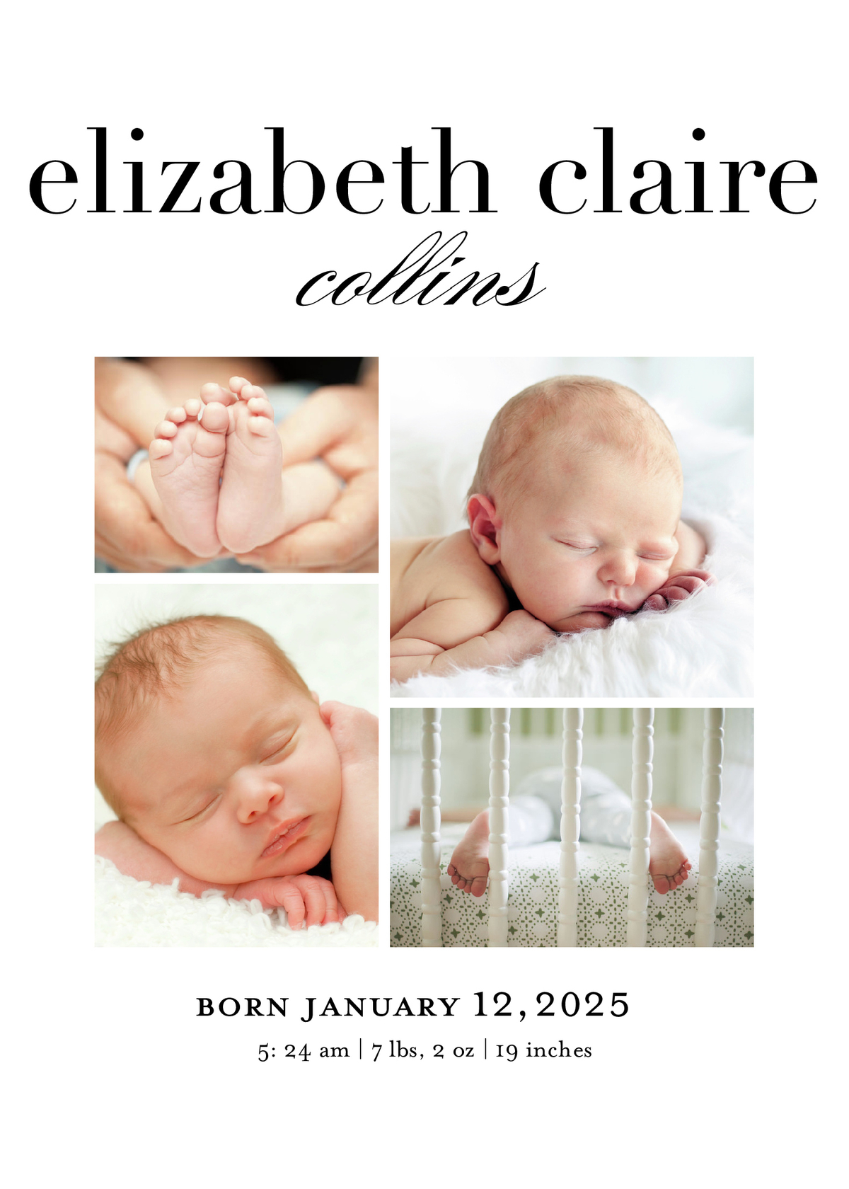 Modern Type Baby Collage - Girls Birth Announcements