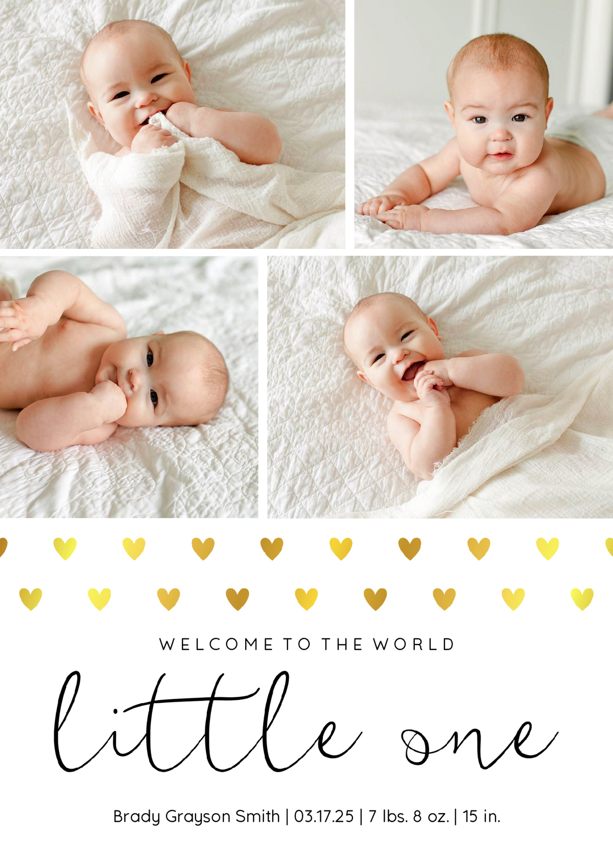 Welcome Little One Hearts - Girls Birth Announcements
