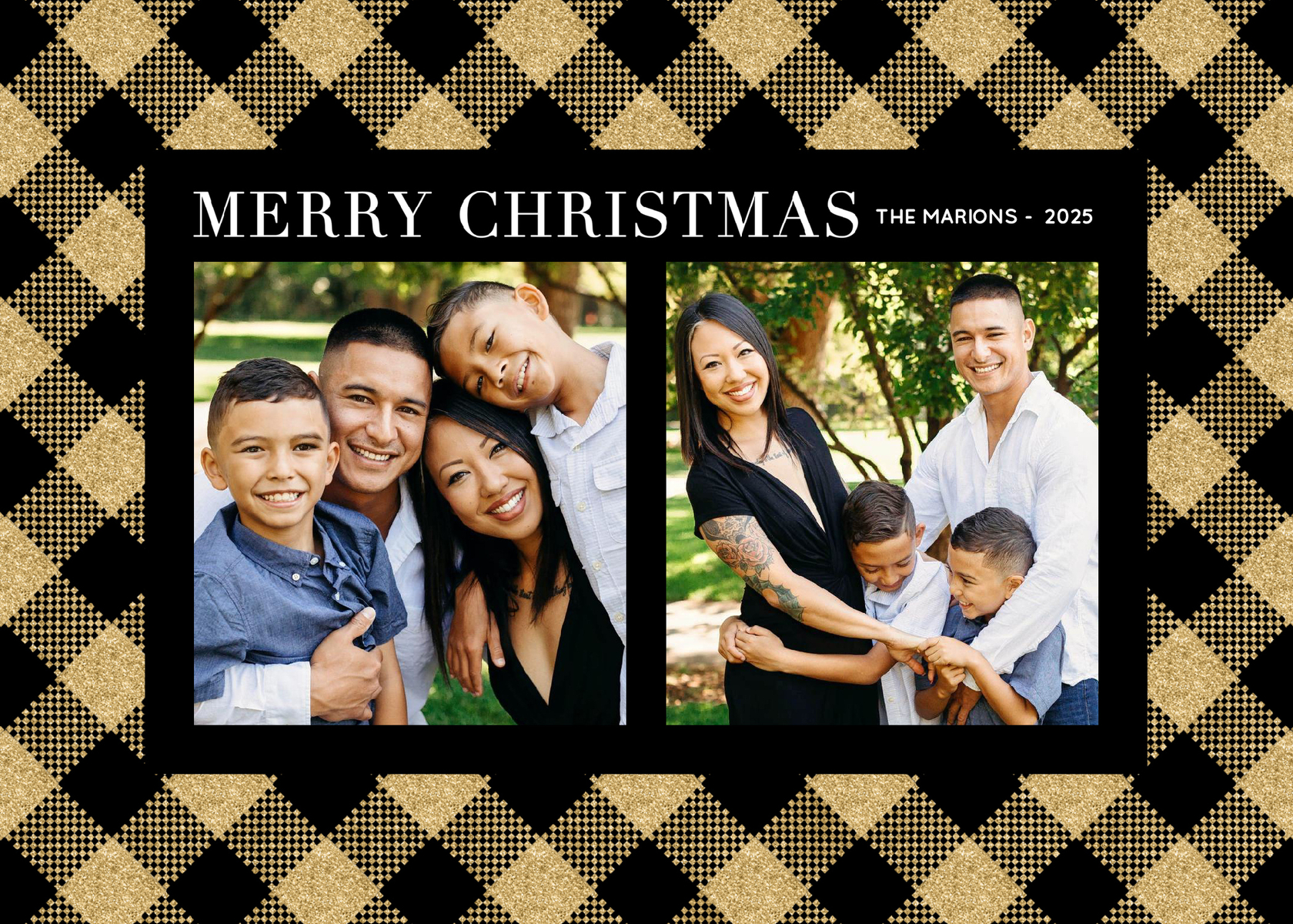 Gold Glitter Plaid Pattern - Holiday Photo Cards