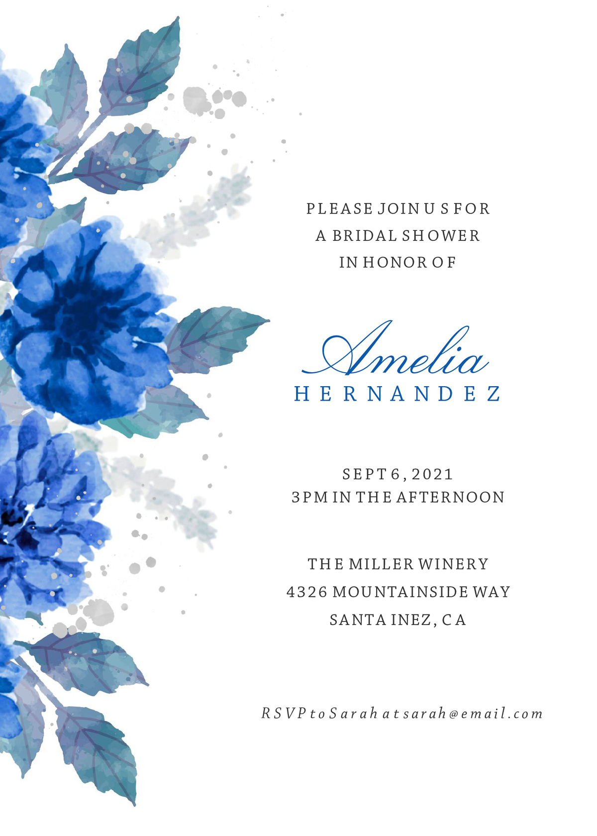 Side Swept Blue Floral Bridal Shower - Bridal Shower Invitations