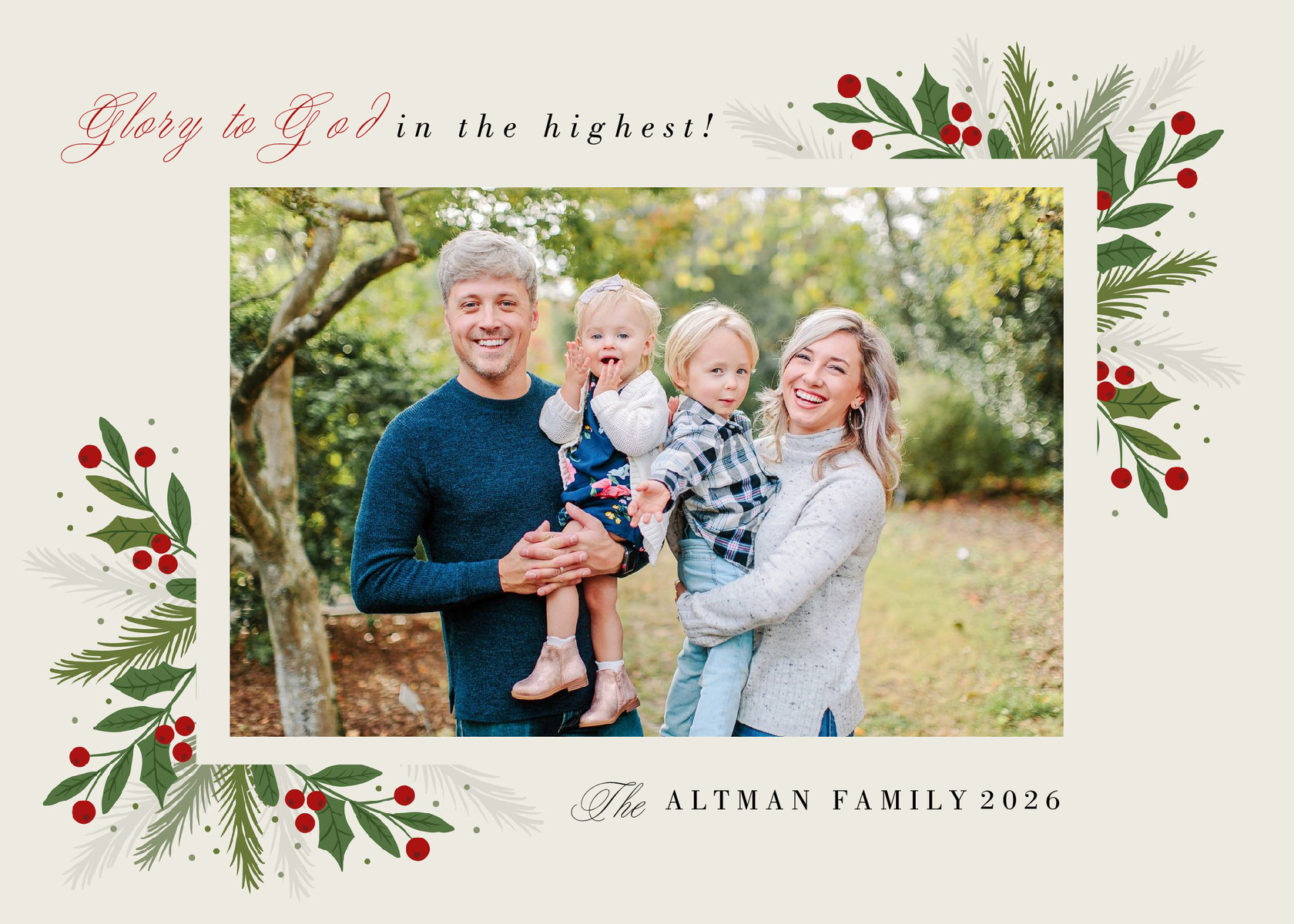 Glory to God Foliage Frame - Religious Christmas Cards